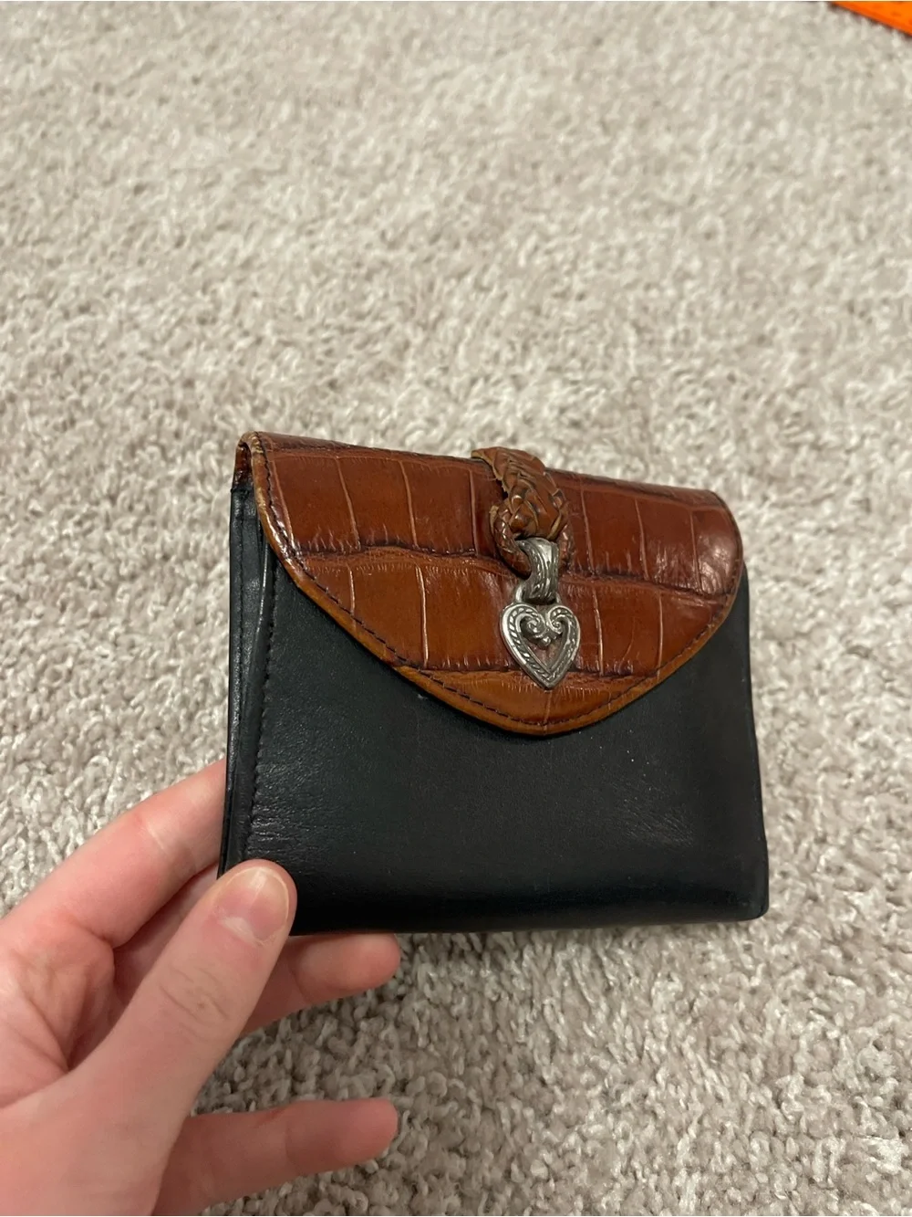 Brighton | Bags | Brighton Pansy Black And Brown Croc Heart Leather ...
